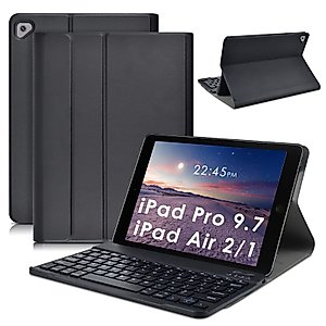 DETUOSI iPad 9.7" Case with Keyboard for iPad Air 2/ Air 1, iPad Pro 9.7, iPad 9.7 inch 2017/2018 (5th/ 6th Gen), Detachable Wireless Keyboard + Multiple Angle Stand PU Leather Cover for iPad 9.7-inch
