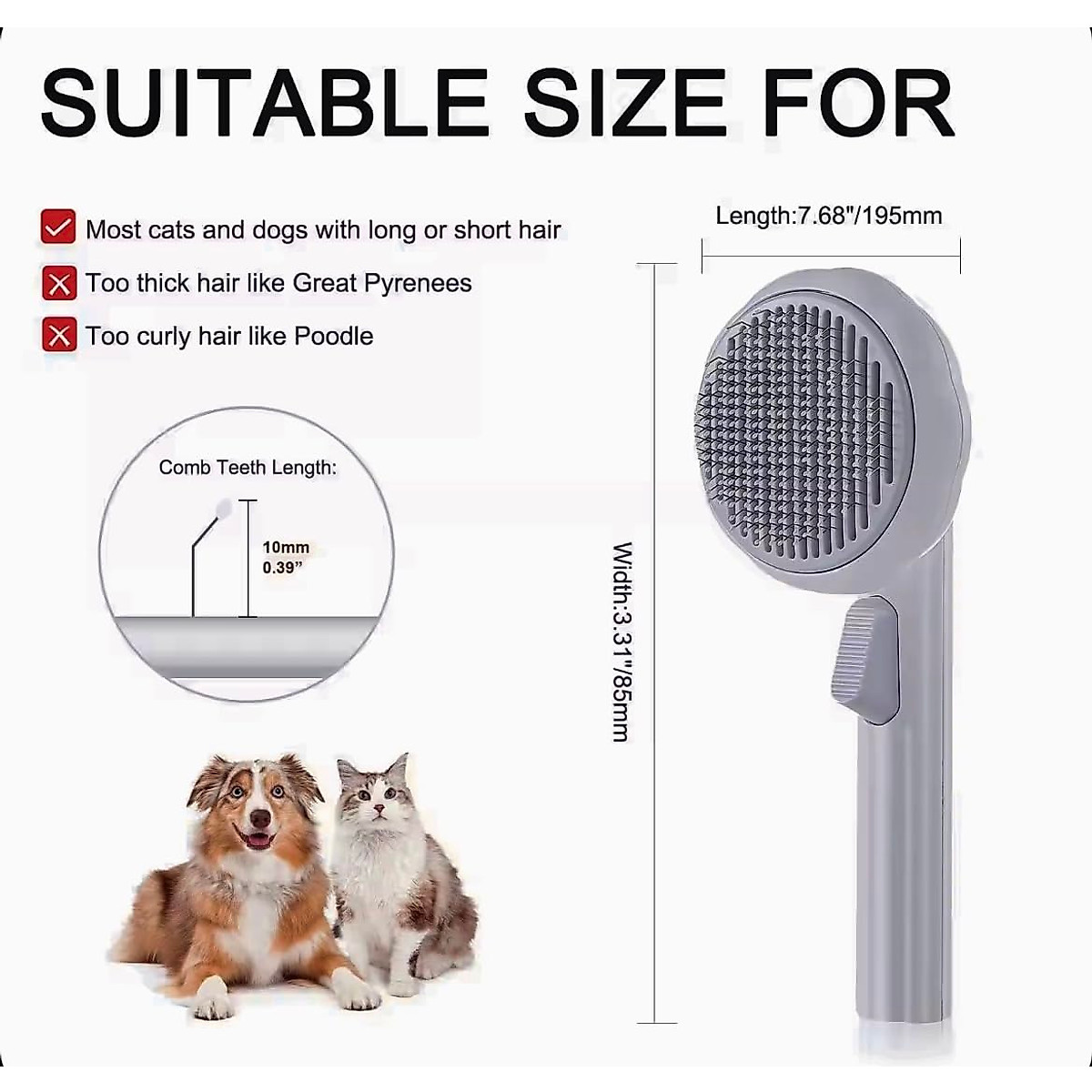 Miss pary Cat Brush Dog Brush, Designed To Remove Loose Fur, Tangles, Mats With Convenient Release Button Feature, Easly Removal Of Trapped Hair From Brush, Indoor Cats Dog Hair Grooming Tool, White