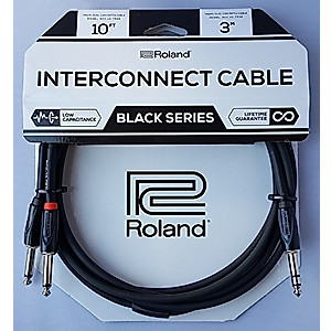 Roland Black Series 1/4-Inch TRS Male to Dual 1/4-Inch TS Male Insert/Splitter Cable - 10 Foot (RCC-10-TR28V2), Copper,Black