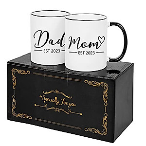 YHRJWN - Mom and Dad Mug, Mom Dad Est 2023 Coffee Mug Set, Gifts for New Parents, New Mom Dad Gifts, Pregnancy Gifts for First Time Moms Couple, First Fathers Day Mothers Day Gifts, 11Oz(Black Handle)