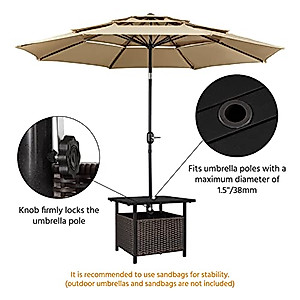 Yaheetech PE Wicker Side Table End Table Outdoor Patio Umbrella Stand All Weather Bistro Table, with 1.5" Umbrella Hole, for Garden, Pool, Deck