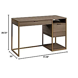 Sauder International Lux Single Pedestal Home Office Desk, L: 47.48" x W: 20.00" x H: 29.72", Diamond Ash Finish