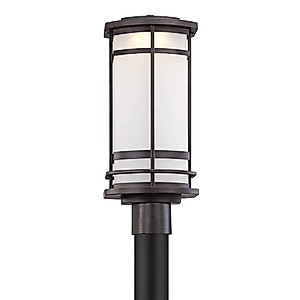 Theola Modern Contemporary Outdoor Post Light Fixture Bronze Brown Metal 19" Etched Glass Shade for Exterior House Porch Patio Outside Deck Garage Yard Front Door Garden Home - Possini Euro Design