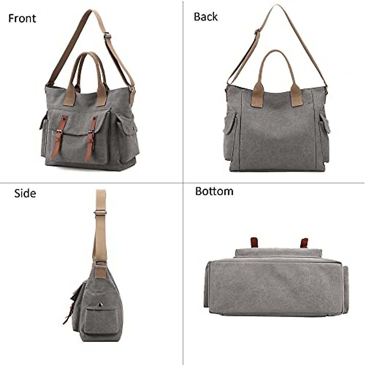 Canvas Messenger Bag Vintage Crossbody Shoulder Hobo Bag with Pockets Unisex Medium Size Tote Purse