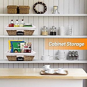 SITANES Seagrass Baskets for Organizing - 2Pcs Wicker Storage Basket with Lids & Liner - Woven Baskets Storage Baskets for Shelves with Black Labels Clips & White Marker 15" x 11" x 5"