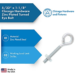 Chicago Hardware, 07010 2, Eyebolt, 8-32In, 1/4In, Turned Wire, PK10