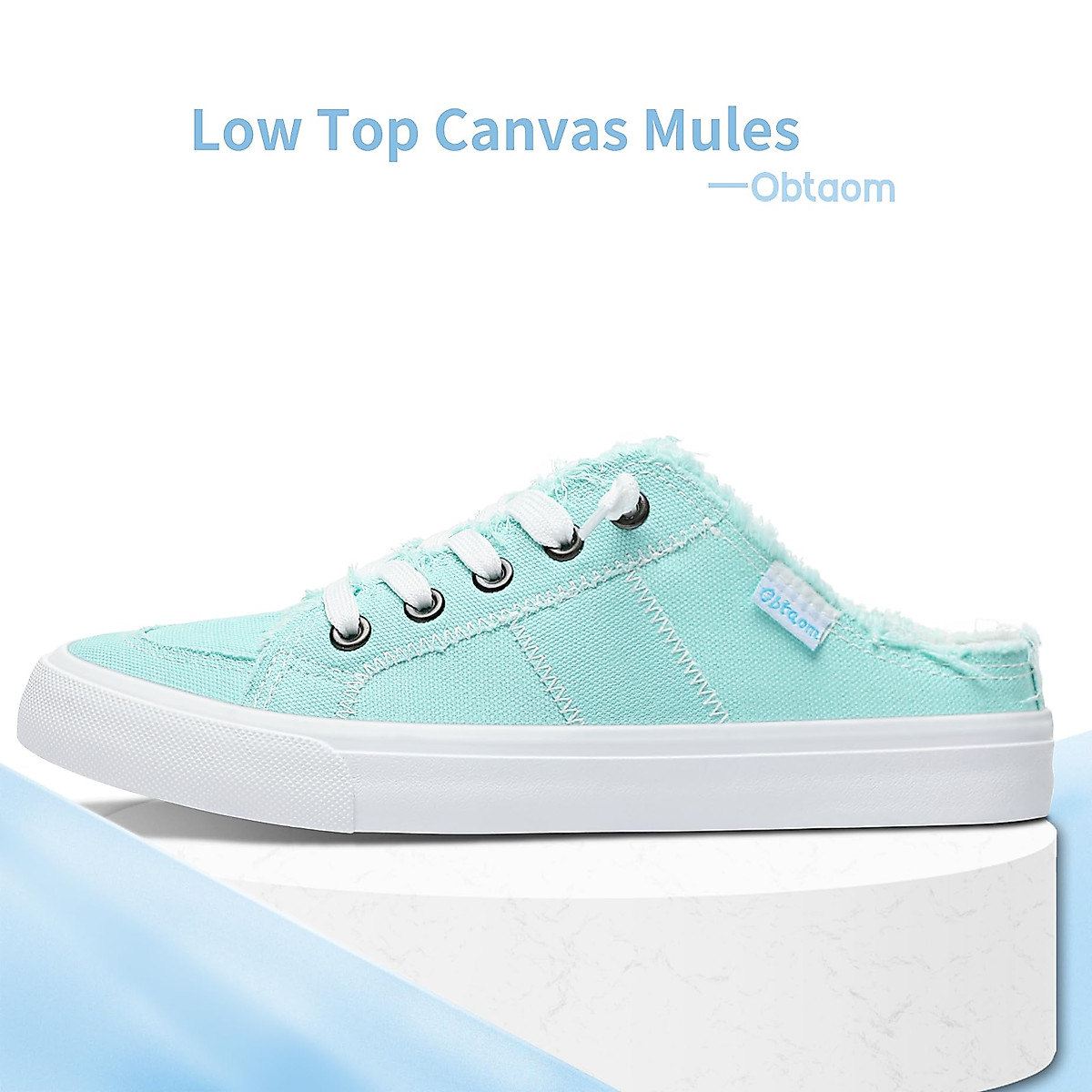 Obtaom Women Canvas Mules Memory Foam Clipper Fashion Sneakers Comfortable Slip-On Mule Backless Holiday Shoes（Light Green，US6）