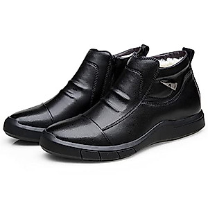 KISHME Men's Boots 100% Genuine Leather Men's Winter Boots Warm Plush Cold Winter Shoes Men's Ankle Boots Cowhide Men's Cotton Shoes (Color : Black, Size : 10)