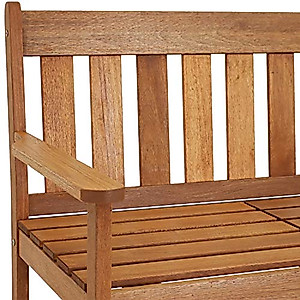Sunnydaze Meranti Wood Outdoor Bench with Teak Oil Finish and Built-in Pop-Up Table - Comfortable Patio Seating for 2 Adults - Modern Occasional Bench - Decorative Porch Furniture - 60-Inch
