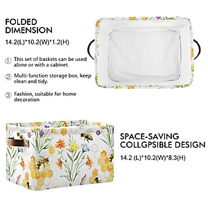 Wildflowers and Bees Large Storage Basket Cube Storage Bin Canvas Fabric Organizer Handles Collapsible Decorative for Clothes Toys Bedroom