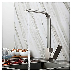 360 Degree Rotation Matte Black Kitchen Faucets Deck Mounted Hot and Cold Water Mixer Spout Single Handle Water Taps ( Color : Brushed Nickel )