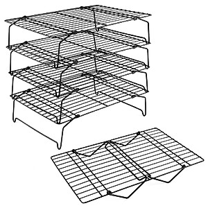 5-Tier Nonstick Cooling Racks, P&P CHEF Stackable Baking Rack Set for Cooking Roasting, Oven Safe & Easy Clean, Stainless Steel Core & Durable, 15” x 10”, Rectangle, Black