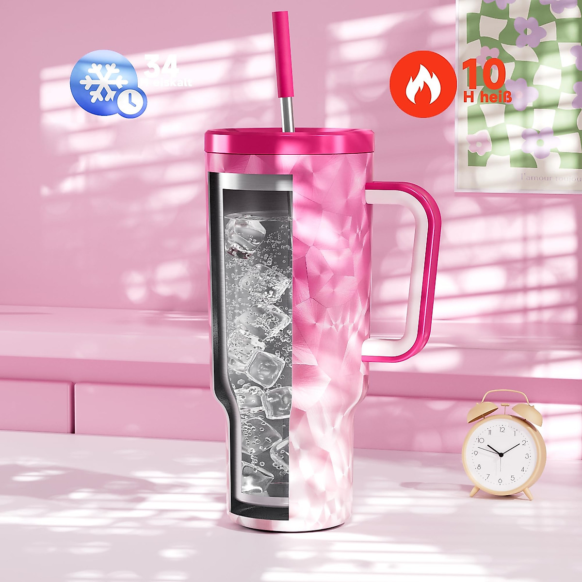 Meoky 40oz Tumbler with Handle for Women: 100% Leakproof Stainless Steel Insulated Tumbler with Lid and Straw for Car Travel Home - Fashion Enthusiasts, Candy
