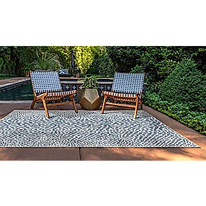 Unique Loom Outdoor Collection Area Rug - Cape Town (6' 1' x 9' Rectangle, Blue/ Olive)
