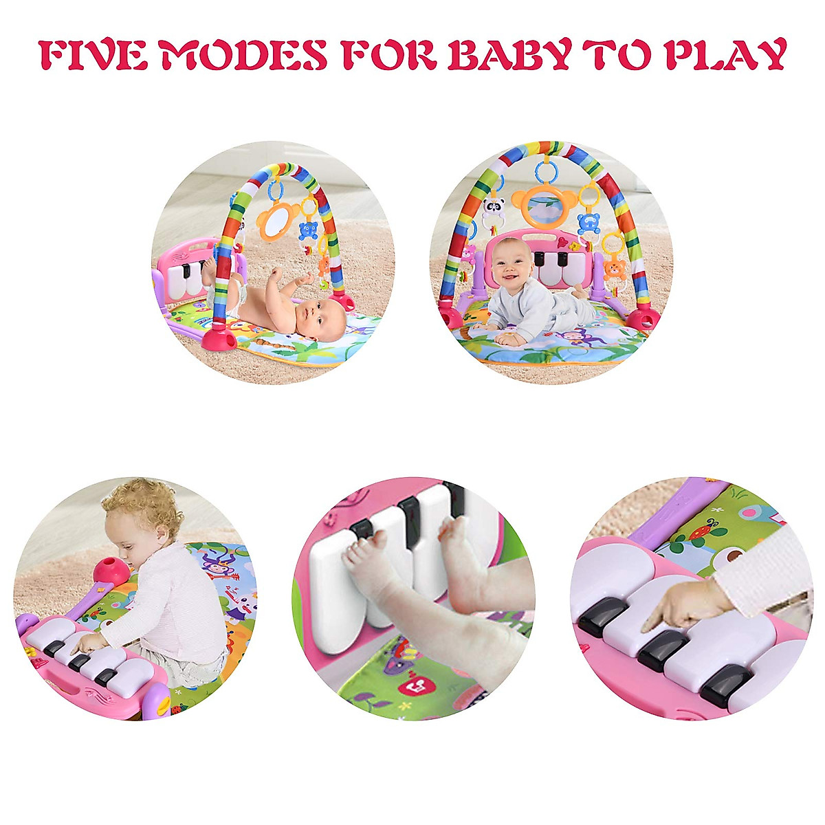 Baby Play Mat Activity Gym with Kick Piano Keyboard, Baby Jungle Gym Mat Designed with Colorful and Detachable Baby Toys in Activity Center for Tummy Time Boys and Girls Aged 0 to 3 to 12 Months