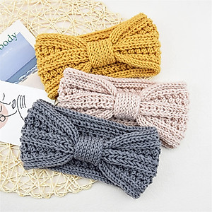 Autumn and Winter Knitting Hair Band Wheat Bowknot Sports Headband Knotted Ear Protection Head Cover Warm Hair Accessories 1Pcs (Color : 7 Light Pink)