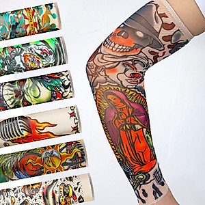 12 Pieces Tattoo Arm Sleeves for Kids Temporary Kids Tattoo Sleeve UV Sun Protection Kids Arm Sleeves (Funny Pattern)