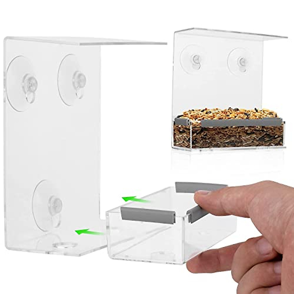 Window Bird Feeder 2 Pack, Bird House for Outside, Window Bird Feeder with Strong Suction Cups and Removable Seed Tray with Drain Holes. Outdoors Birdfeeder for Wild Birds, Cardinal, Bluebird