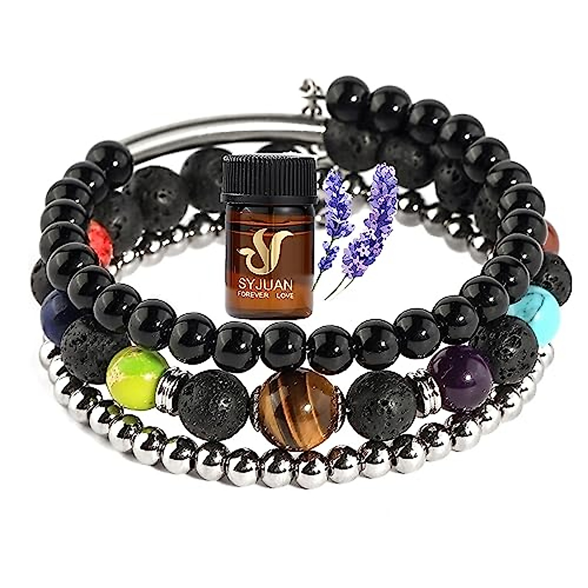 SYJUAN Coolest Mindfulness Yoga Gifts 7 Chakra Bracelet Multi Layer Worry Stone for Anxiety Aromatherapy Diffuser Reiki Meditation Gifts for Women