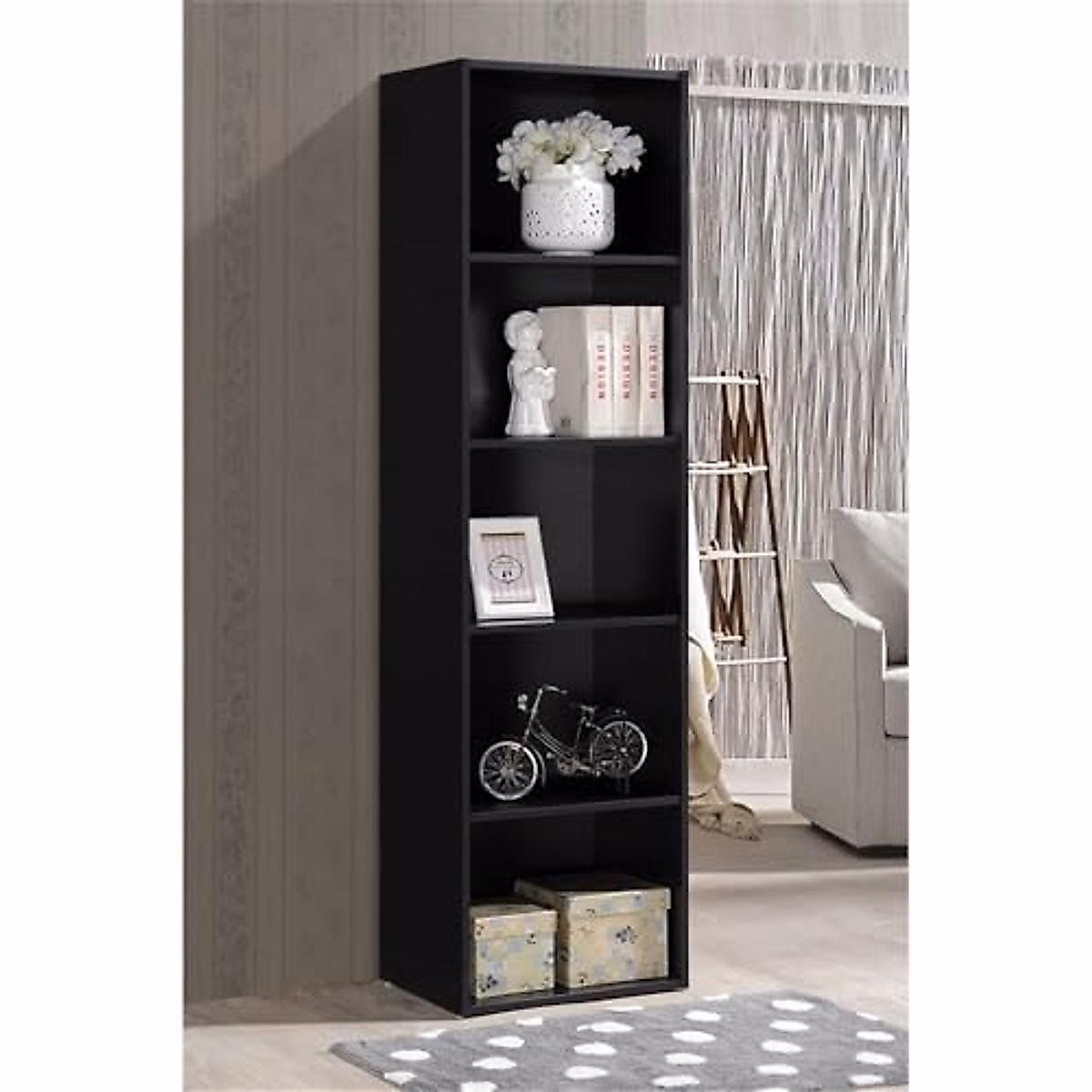 Home Square Five Shelf Wooden Bookcase Set in Black (Set of 2)