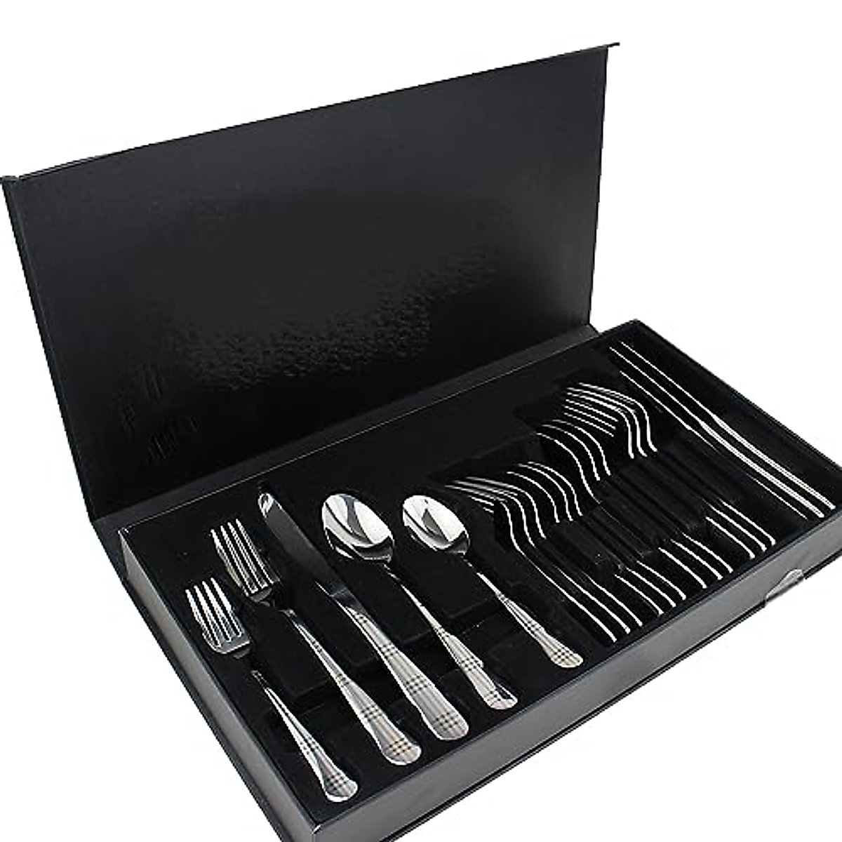 Silverware Set Flatware Retro Black Polka Dots for 4 Utensil Cutlery Geometric，Mirror Polished，Great for Famil，Dinnerware，Gatherings Daily Use–Spoons,Knives,Teaspoons,Forks 20-Piece