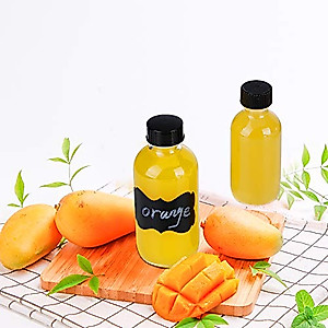 4oz Clear Glass Bottle with Poly Cone Cap, Boston Round Sample Glass Bottle for Potion, Juice, Ginger Shots, Oils, Whiskey, Liquids-48 Labels, 5 Funnels, 5 Droppers, 1 Brush&Chalk Marker-Pack of 42