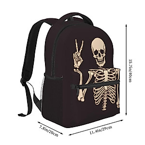 Dujiea 17 Inch Backpack Rock And Roll Skull Skeleton Laptop Backpack School Bookbag Travel Shoulder Bag With Chest Strap