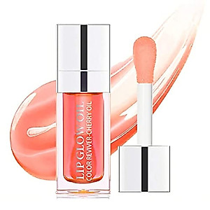 Plumping Lip Oil, Hydrating Lip Gloss Tinted Lip Balm Lip Care Transparent Toot Lip Oil, Big Brush Head Glossy Shine Lip Glow Oil Primer Lip Tint, Gift for Her (001# Pink)