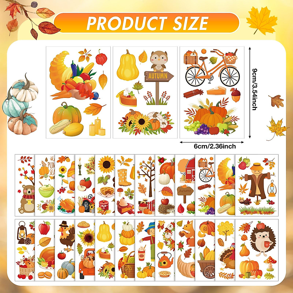 Lincia 120 Sheets Fall Thanksgiving Temporary Tattoos for Kids 24 Styles Kids Autumn Temporary Tattoos Stickers Turkey Pumpkin Leaves Harvest Face Carnival Tattoos for Children Theme Party Supplies