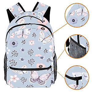 Niaocpwy Aesthetic Flying Butterflies and Flowers School Backpack Medium Size, Travel Bag for Women Men Teens Girls Boys