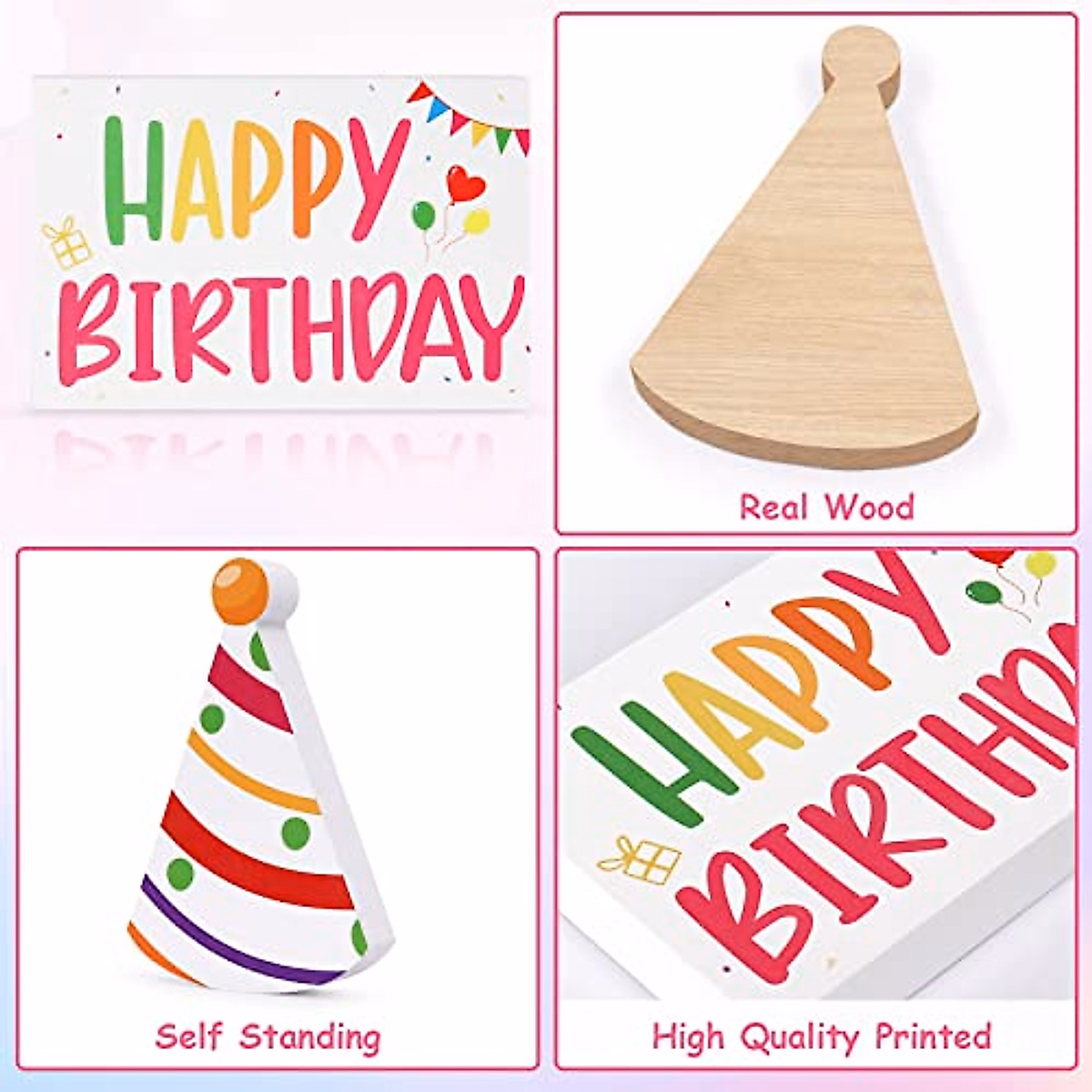 Huray Rayho Birthday Tiered Tray Decor Celebration Wooden Sign Colorful Birthday Party Supplies Make Wish Freestanding Cake Hat Block Bundle Bookshelf Happy Bday Table Decorations Gift for Her