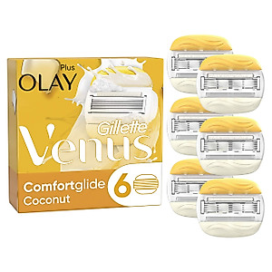 Gillette Venus ComfortGlide Coconut with Olay Razor Blades Women, Pack of 6 2-In-1 Razor Blade Refills with Moisture Bars (Packaging May Vary)