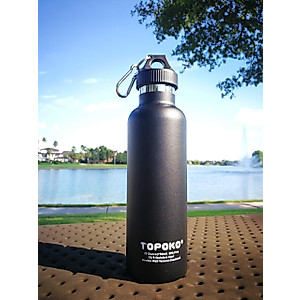 TOPOKO Colored Non-Rusty Stainless Steel Vacuum Water Bottle Double Wall Insulated Thermos, Sports Hike Travel, Leak Proof, BPA Free, 25 oz, Grey (Black)