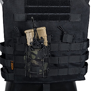 EXCELLENT ELITE SPANKER Open-Top Double Rifle Mag Pouch for M4 M14 M16 G36 AR15 Magazine with Pistol Mag Pouch(Mulcticam,Double Pouch)