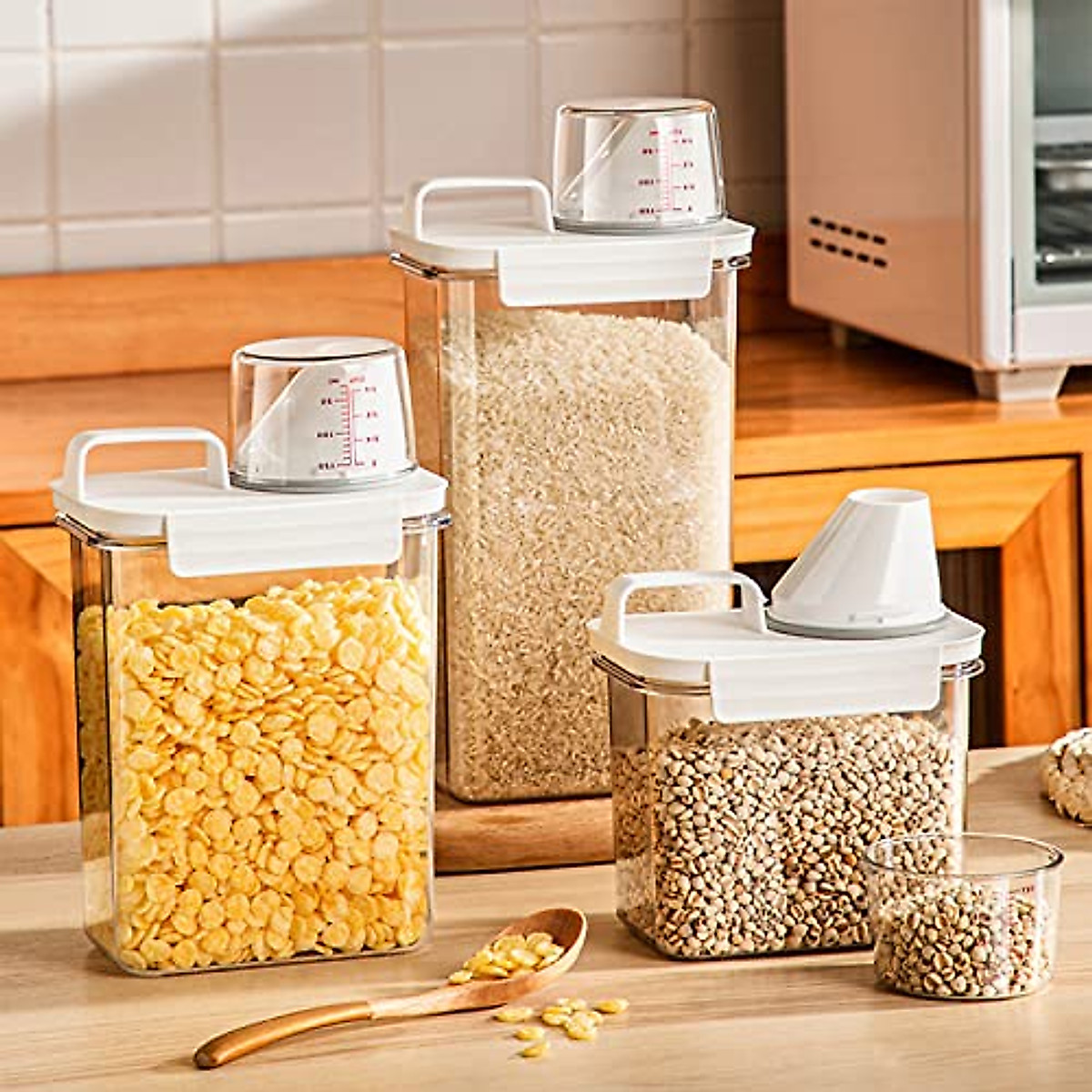 ALREMO Cereal Dispenser Easy Flow Storage Jar Plastic Food Containers Kitchen Food Cereal Storage Containers with Graduated Cap,plastic Storage Jars,cereal Plastic Grocery Container (2300ML)