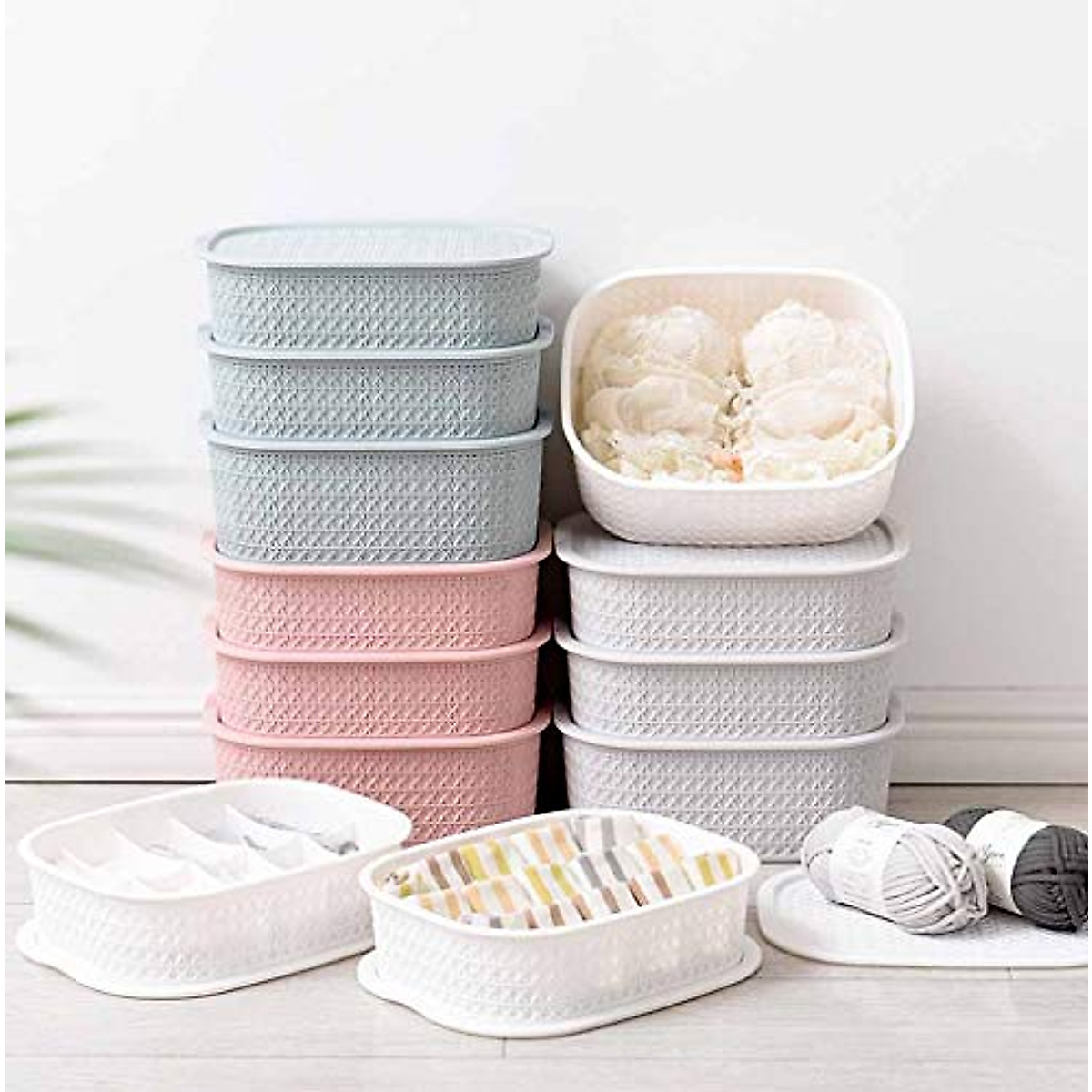 Czlsd Covered Underwear Storage Box Three-Piece Thickened Grid Panties Socks Storage Box Plastic Wardrobe Bra Finishing Box (Color : White)