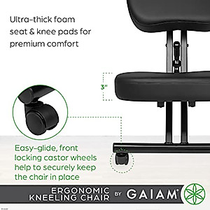 Gaiam Ergonomic Kneeling Chair - Adjustable Office Chair with Padded Cushions - Home Office Chair for Improving Posture and Core Alignment - Includes Easy-Glide Lockable Caster Wheels