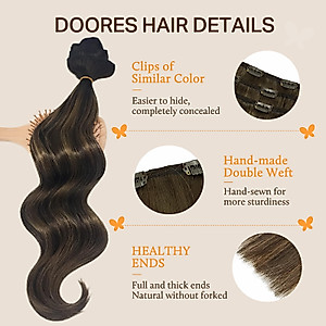 DOORES Balayage Dark Brown to Chestnut Brown Remy Clip-In Hair Extensions - 120g, 7pcs, 18 Inch