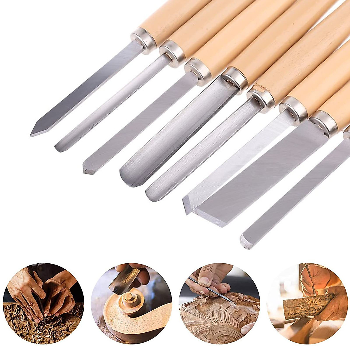 8Pcs Wood Lathe Tools, Professional Wood Turning Tools for Lathe Chisel Set with 2 Skew 1 Spear Point 1 Parting 1 Round Nose 3 Gouge Tools for Beginners Professionals Hobbyists