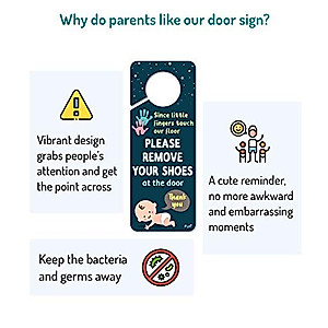 Fun-Plus Please Take Your Shoes Off - Remove Your Shoes Sign - Plastic Door Knob Hanger Sign - Since Little Fingers Touch Our Floor