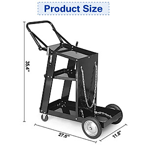 Henf 3 Tiers Rolling Welding Cart MIG TIG ARC Plasma Cutter Machine Heavy Duty Welding Welder Cart with Tank Storage & 2 Cable Hooks & Safety Chain,180 Lb Capacity