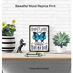 Inspirational Butterfly Picture - Christian Bible Verse Wall Art - Religious Scripture Wall Decor - Blue Rustic Boho Gift for Women - Motivational Home or Apartment Decoration for Bedroom, Living Room