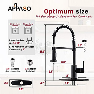 APPASO 18” Tall Kitchen Faucet with Pull Down Sprayer Oil Rubbed Bronze - Commercial High Arc Tall Modern Single Handle Spring Put Out Kitchen Sink Faucet with with Soap Dispenser
