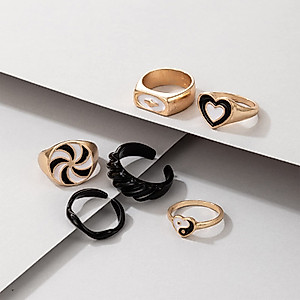 Long tiantian Chunky Rings for Teen Girls Colorful Stackable Rings Trendy Aesthetic Knuckle Rings Resin Signet Rings for Women(Chunky Rings Black)