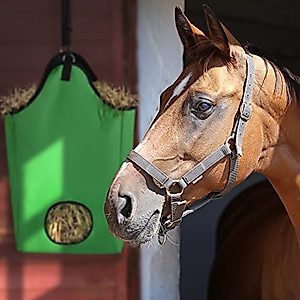 Premium Horse Slow Feed Hay Bag with Metal Snap Fastener and Heavy Adjustable Strap –