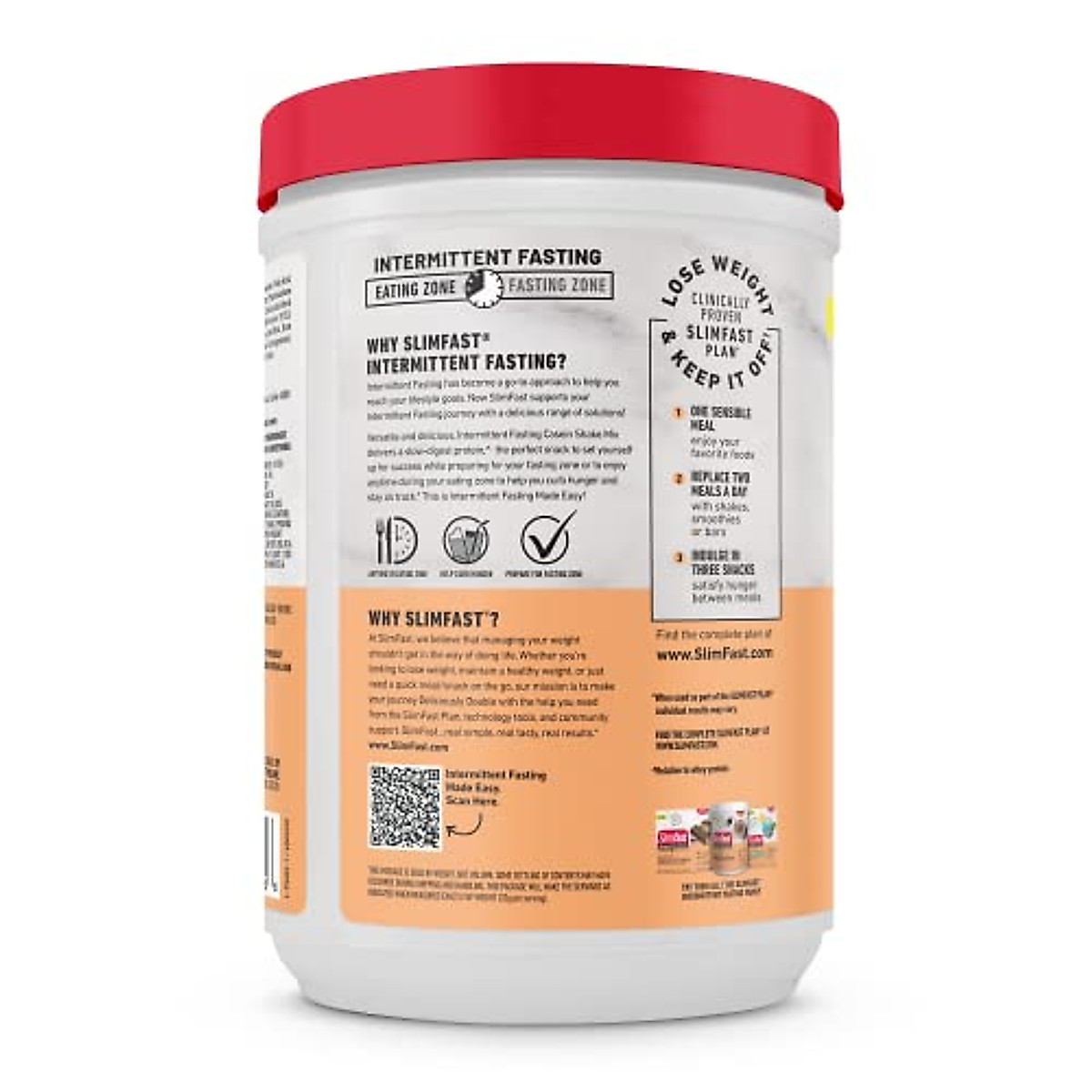 SlimFast Intermittent Fasting, Casein Protein Powder, Biotin with Vitamin & Mineral Bend, with Fiber, No Added Sugar, Snack Shake Mix- Vanilla Cupcake, 10 Servings (Pack of 2)