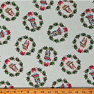 Cotton Bluey Wreaths Christmas Kids Children's Mint Green Cotton Fabric Print by The Yard (81085-921078)