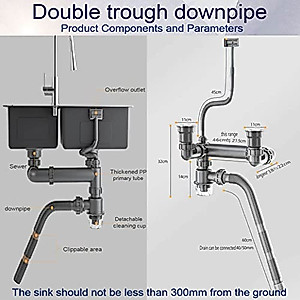 HTDAK Kitchen Dual Sink Installation Plumbing, Expandable Sink Drain Kit, Universal Kitchen Drain Kit, 3-1/2''Sink Expandable Drain, Silver, 13.78×13.78×5.90