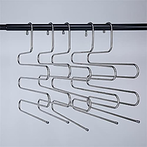 Pants Hanger Multi-Layer Non-Slip S-Shape Trousers Hangers Stainless Steel Clothes Hanger Closet Storage Organizer for Tie Scarf Jeans Pants(5-Layer,1 Pack)