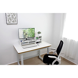 LITAITAI Monitor stand riser, Monitor Riser, three-tier shelf, large-capacity storage, elegant pearl white, Computer Monitor Stand, suitable for many occasions.